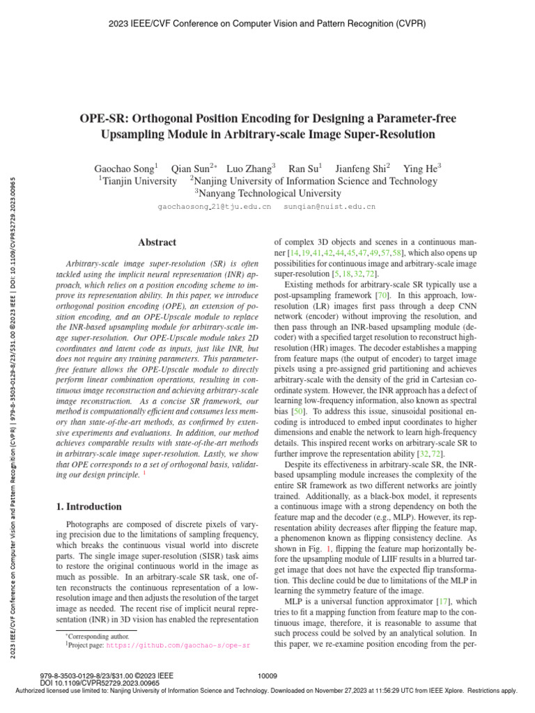 OPE-SR: Orthogonal Position Encoding for Designing a Parameter-free Upsampling Module in ...
