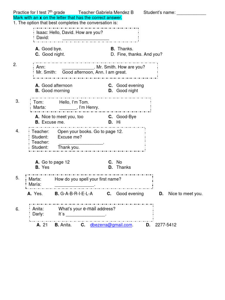 PRACTICA I EXAMEN I PERIODO 2022 7th grade | PDF