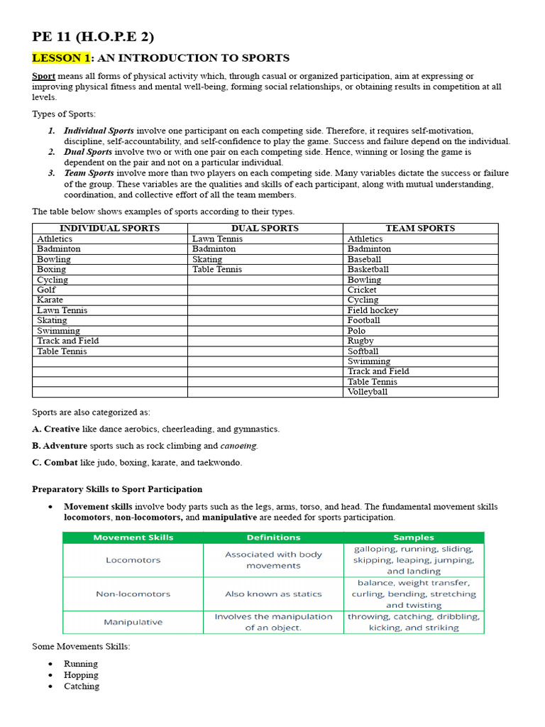 Lesson 1 An Introduction To Sports | PDF | Sports | Athletic Sports