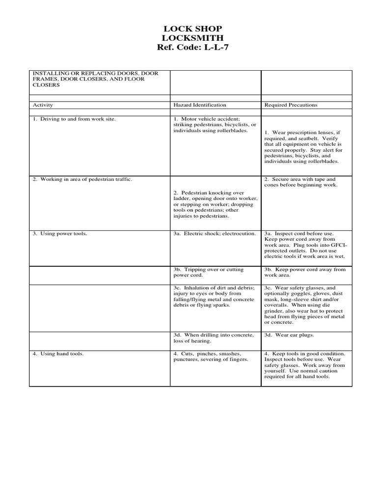 Door Installation Jsa | PDF | Ladder | Glasses