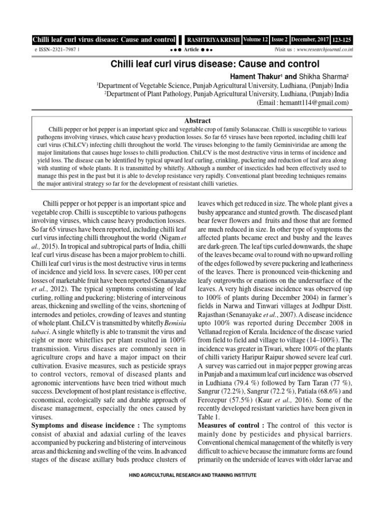 Chilli Leaf Curl Article | PDF | Plant Pathology | Chili Pepper