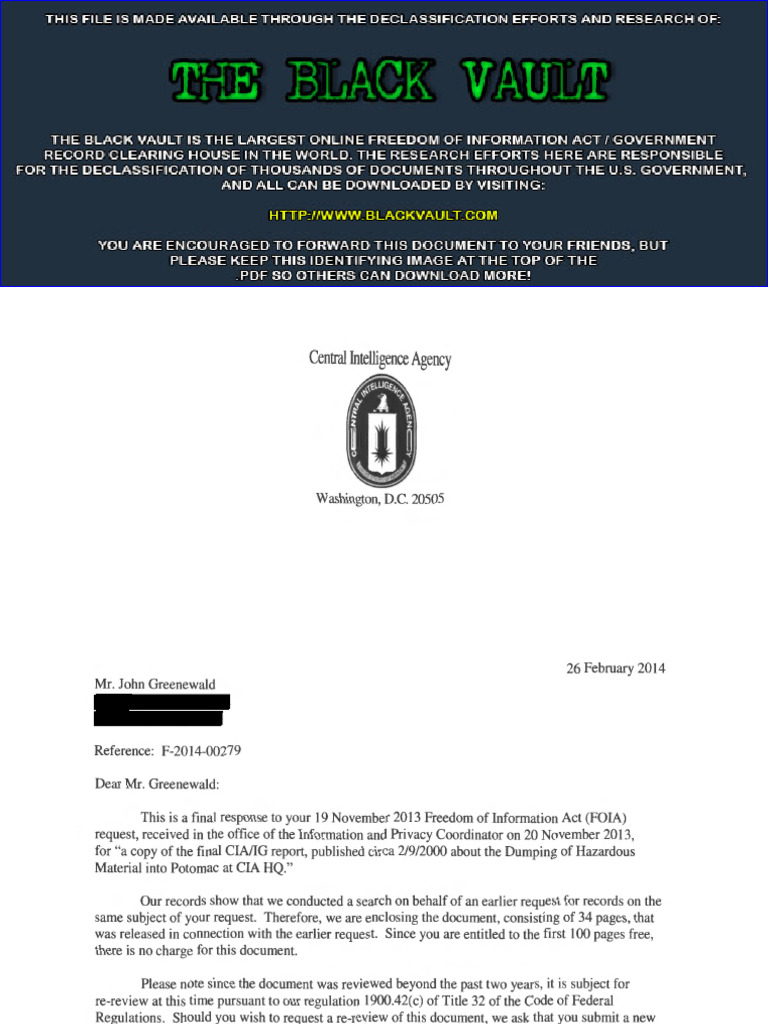 CIA IG DumpingOfHazardousWasteatCIAHQ | PDF | National Security | Information Sensitivity