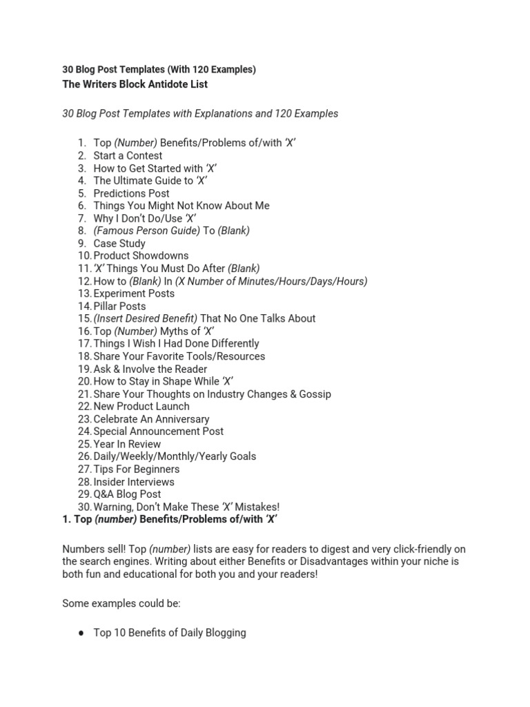 30 Blog Post Templates (With 120 Examples) | PDF | Faq | Blog