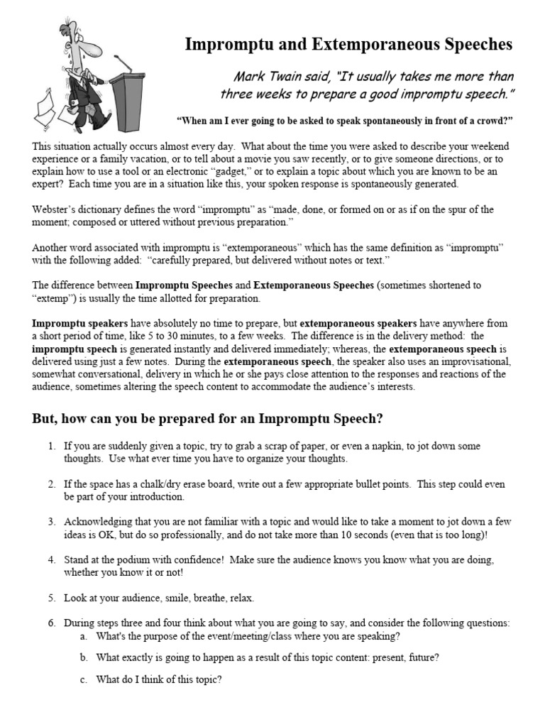 Impromptu vs Extemporaneous Speech Tips | PDF