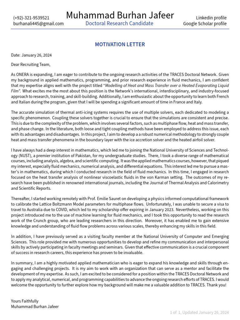 Burhan_Cover_Letter | PDF | Applied Mathematics | Mathematical Analysis