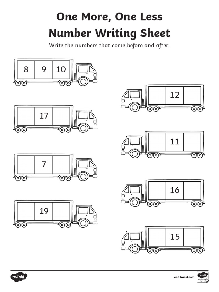 T T 18012 One More One Less Number Writing Activity Sheet Lorry Ver 3 | PDF