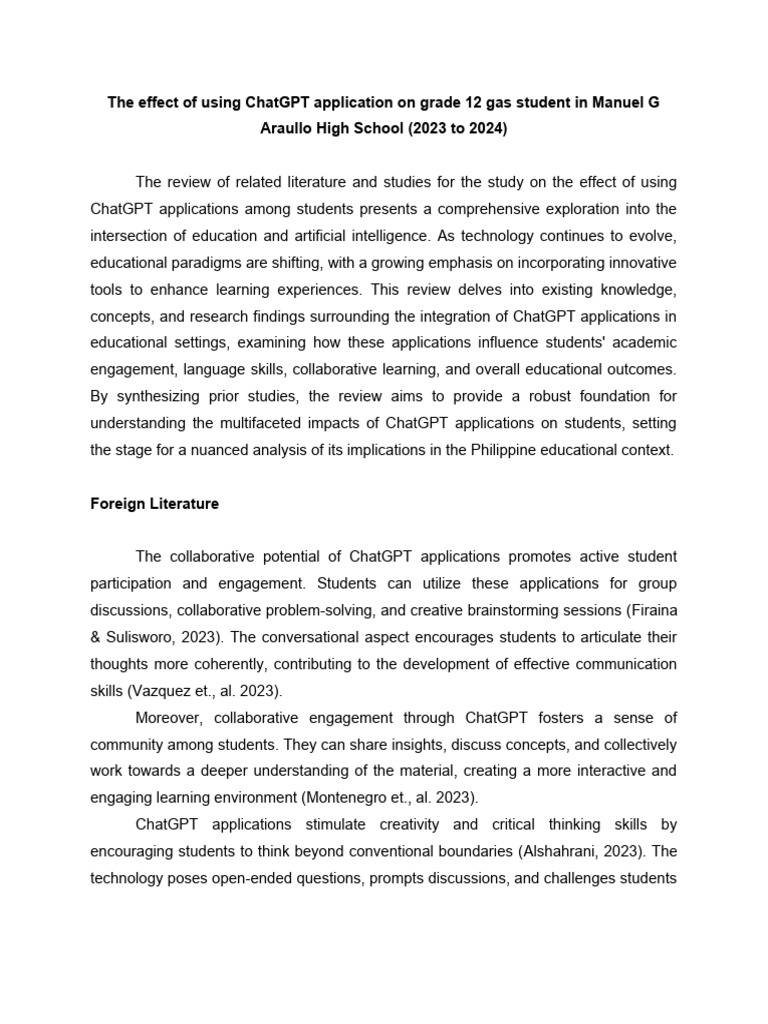 The Effect of Using Chatgpt Application On Grade 12 Gas Student in ...
