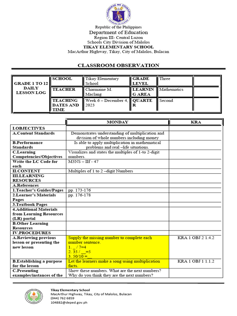 Cmm-Co-Lesson-Plan (2ND) Math 2023-2024 Dec 4 With Highlights | PDF