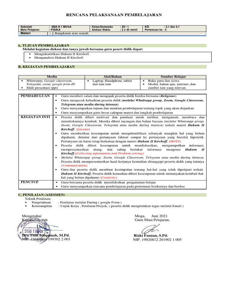 05.RPP Fisika KD.3.1 Kelas XII (P5) | PDF