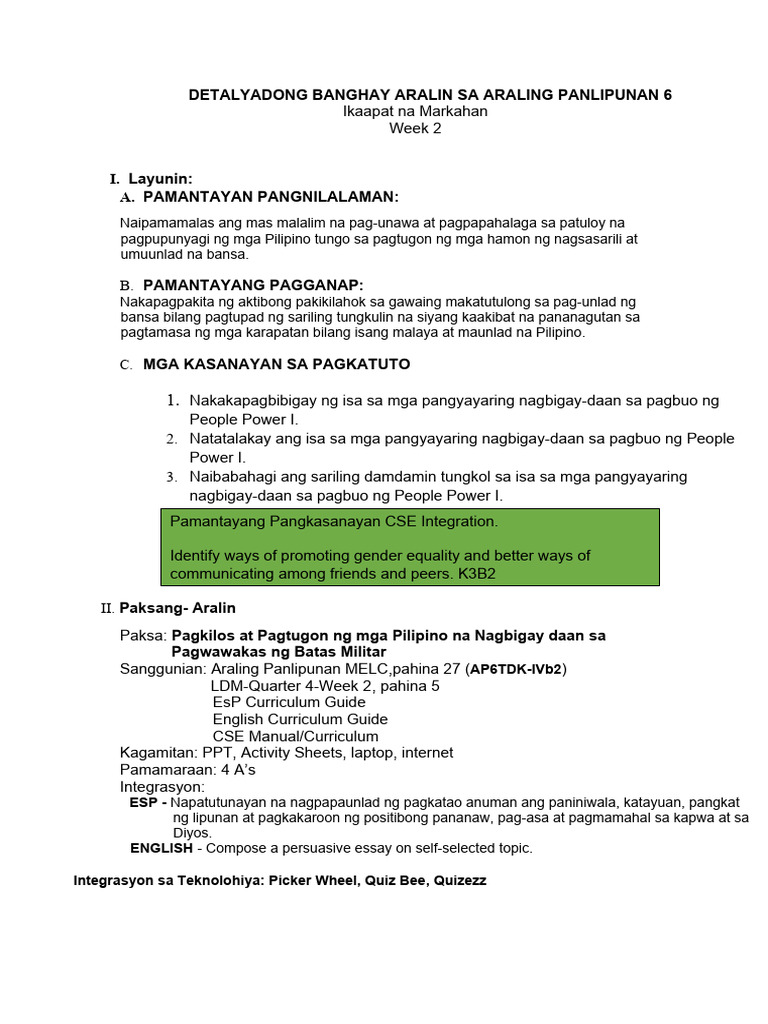 DETALYADONG BANGHAY ARALIN SA AP6 by IMEJOYTabay | PDF