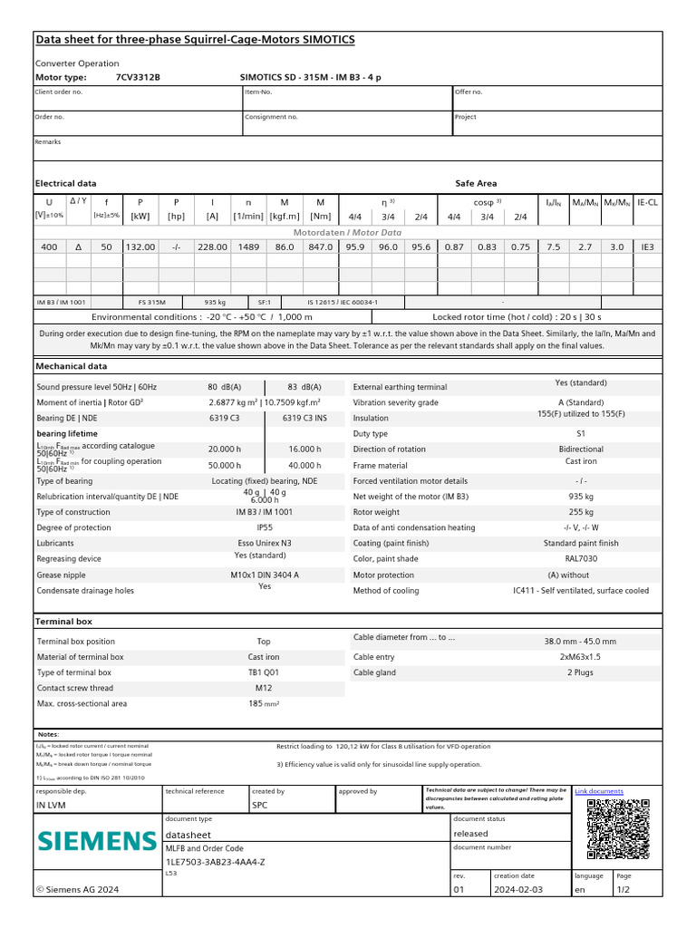 1LE7503-3AB23-4AA4-Z L53 Datasheet en | PDF | Bearing (Mechanical) | Physical Sciences