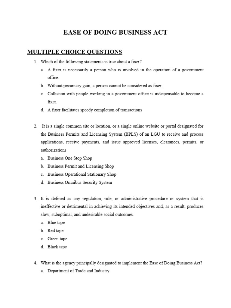 Law003 Ease of Doing Business Act Questions | PDF | Receipt | Justice