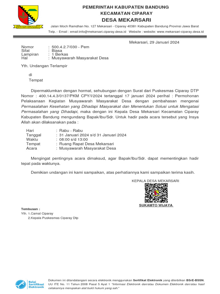 Surat Undangan Musyawarah Masyarakat Desa | PDF