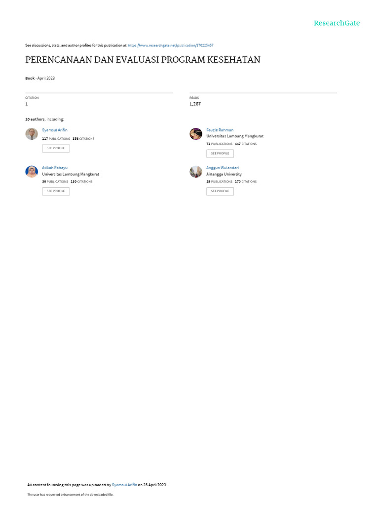 Perencanaan Dan Evaluasi Program Kesehatan: April 2023 | PDF