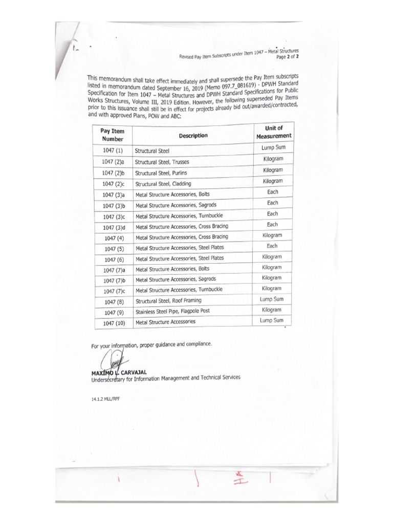 Revised Pay Item Subscripts Under Item 1047 Metal Structures | PDF