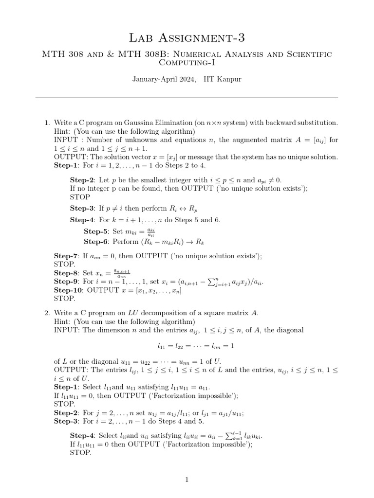 MTH308 and MTH308B Lab Assignment 3 | PDF | Linear Algebra | Mathematical Objects