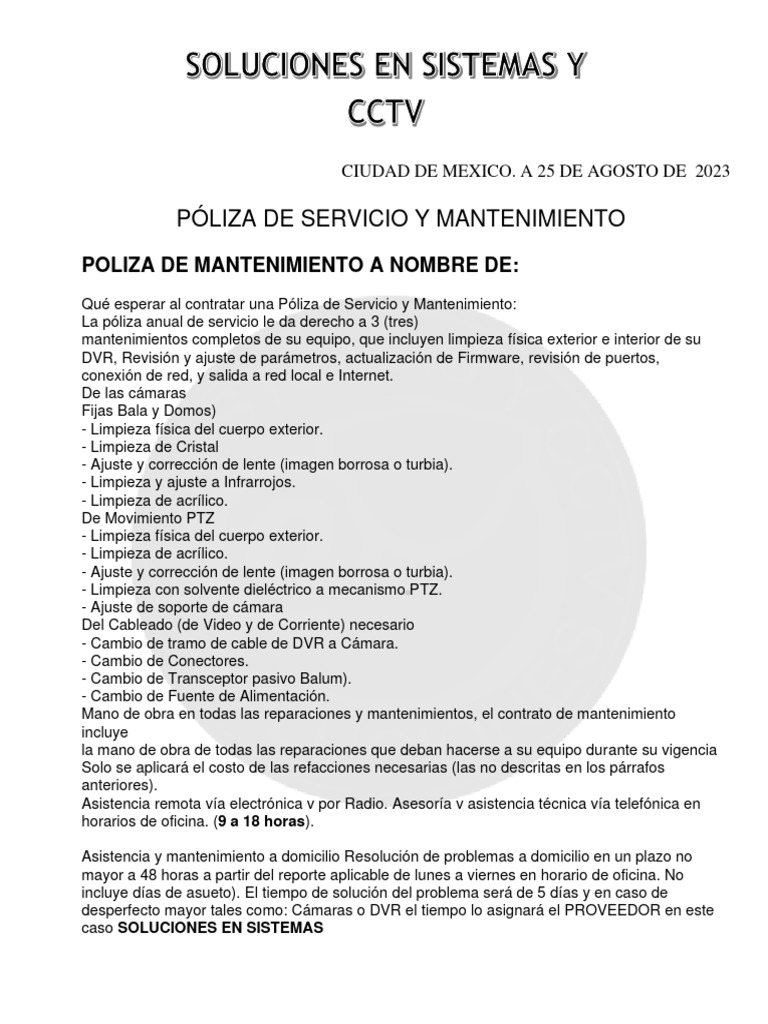 Poliza de Mantenimiento | PDF