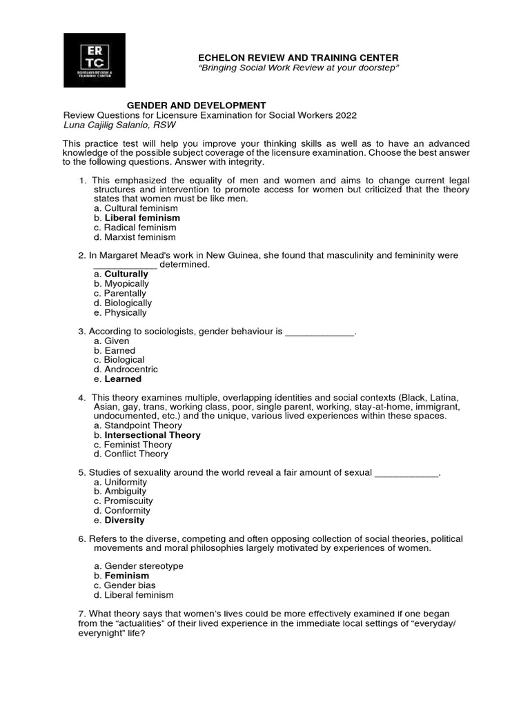 Gender and Development Answer Key | PDF | Gender Studies | Feminism