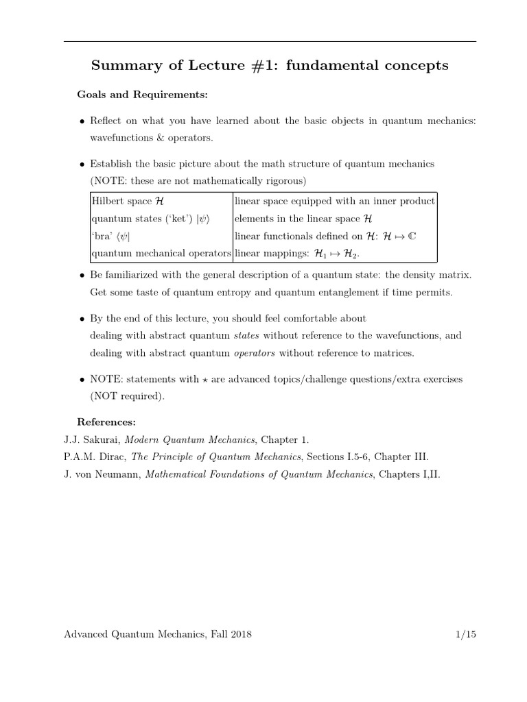 Lecture 01 | PDF | Eigenvalues And Eigenvectors | Quantum Mechanics