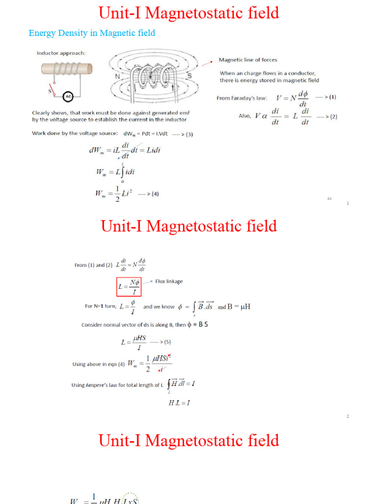 Unit-I Magnetostatic Field Lesson 8-Energy Density in Magnetic Field ...