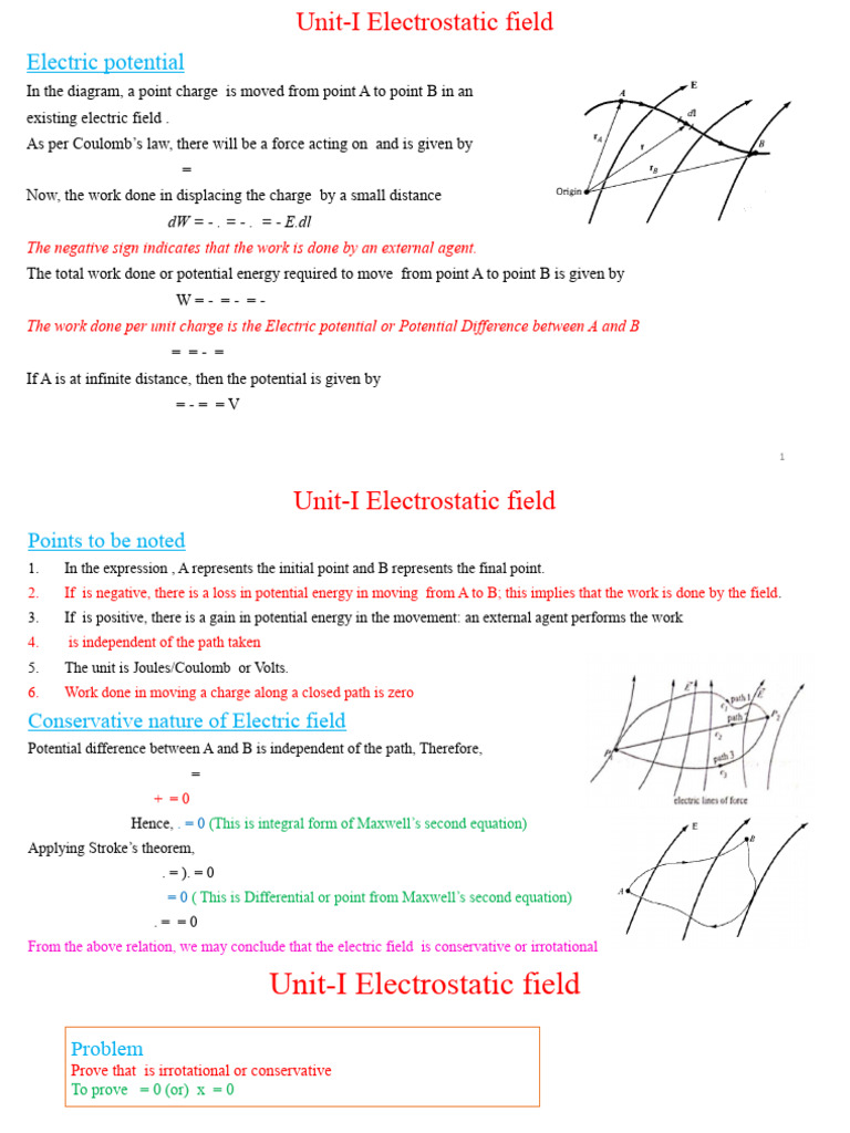 Unit-I Electrostatic Field-Lesson 4-Electric Potential | PDF | Electric ...