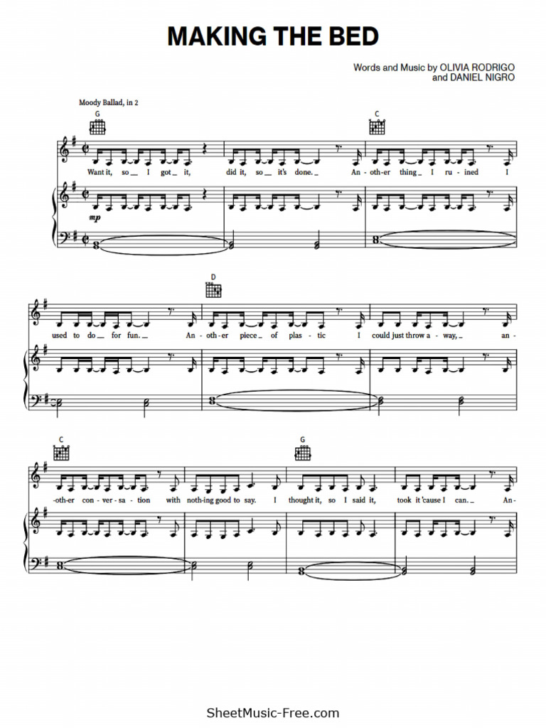 Making The Bed Sheet Music Olivia Rodrigo SheetMusic | PDF
