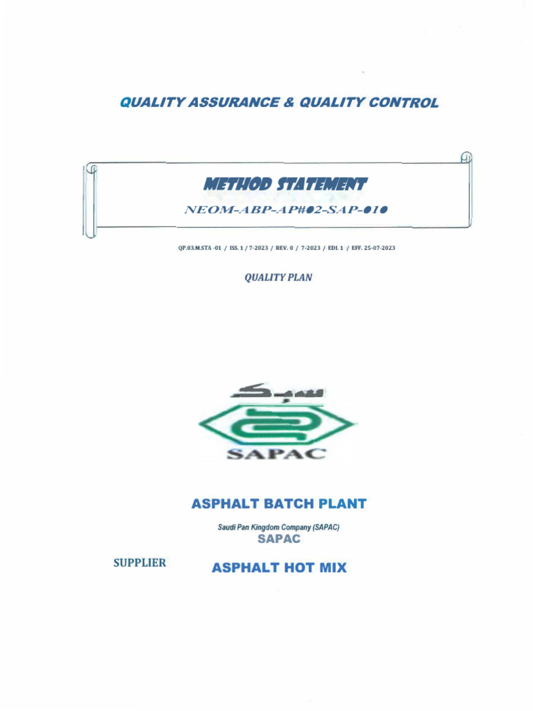 Asphalt Batch Plant Quality Control Plan | PDF | Weighing Scale ...