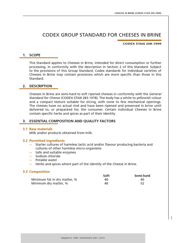 CXS 208e | PDF | Cheese | Food And Drink