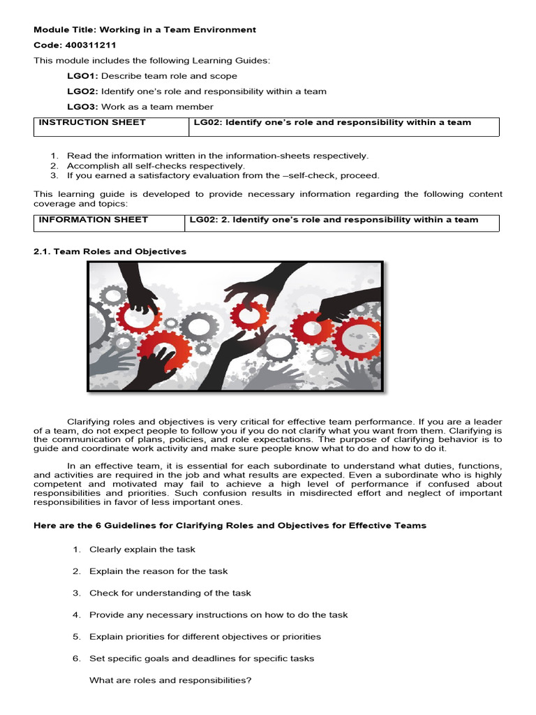 Decenarichard P. Team Roles Objectives and Parameters | PDF ... Decenarichard P. Team Roles Objectives and Parameters | PDF ...