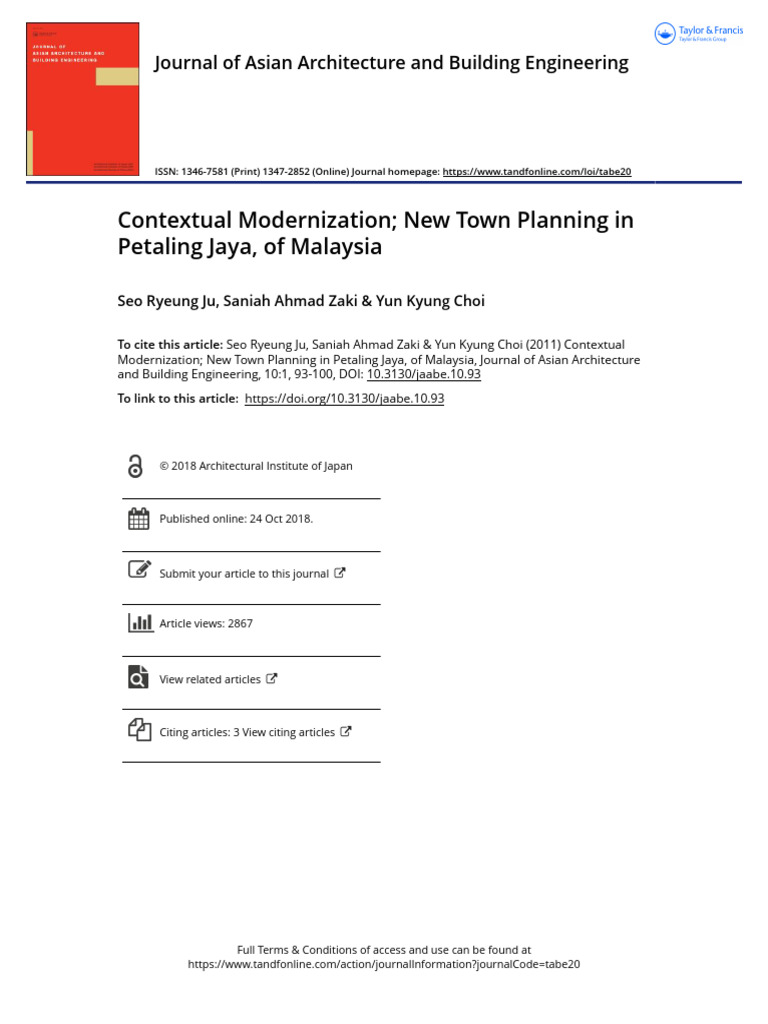 Contextual Modernization New Town Planning in Petaling Jaya of Malaysia ...