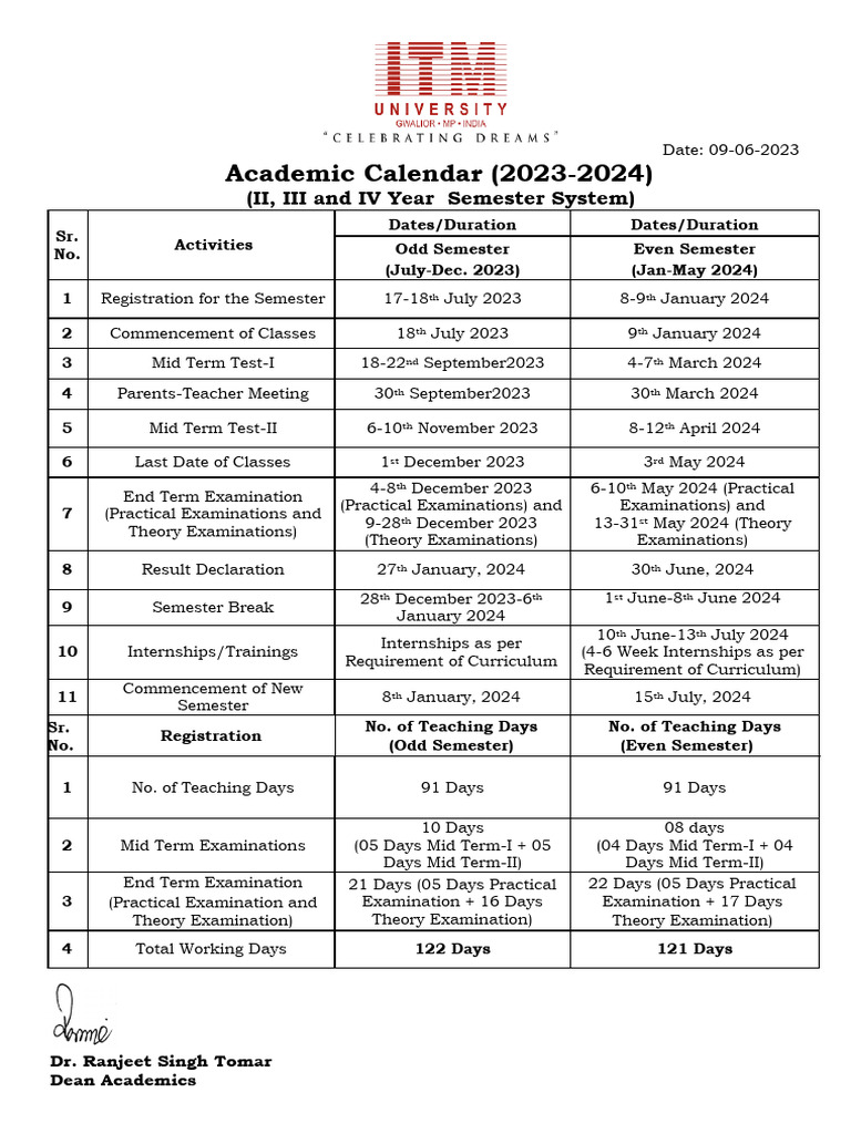 Academic Calender 2023-24 (Old Students) | Download Free PDF | Academic ...