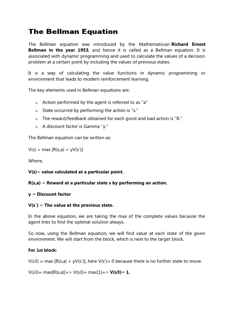 The Bellman Equation | PDF