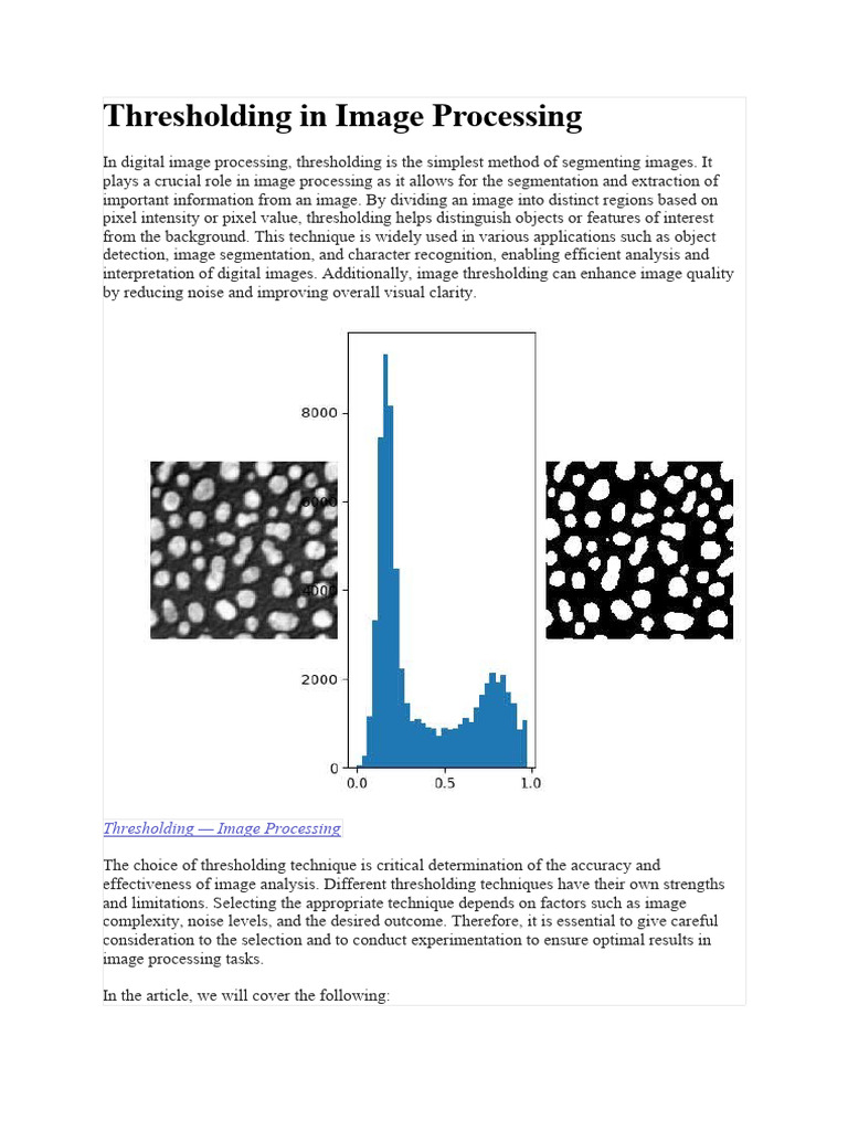 Thresholding in Image Processing | PDF | Image Segmentation | Computer Vision