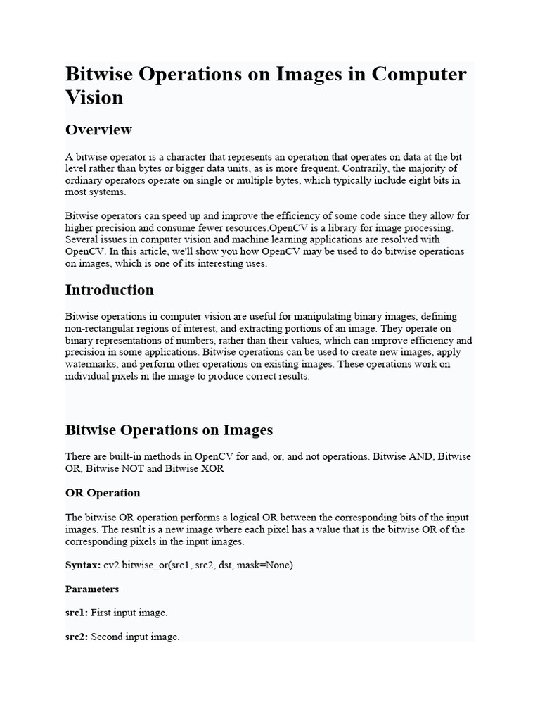 Bitwise Operations On Images in Computer Vision | PDF | Image ... Bitwise Operations On Images in Computer Vision | PDF | Image ...