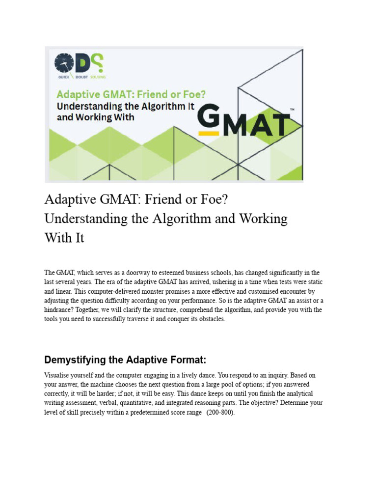 Adaptive GMAT Friend or Foe, GMAT ALGORITHM | PDF | Graduate Management ...