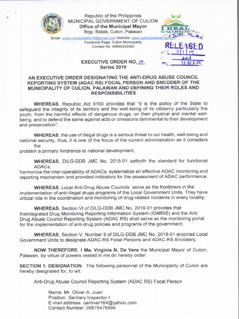 Executive Order No. 16 S 2019 ADAC RS | PDF
