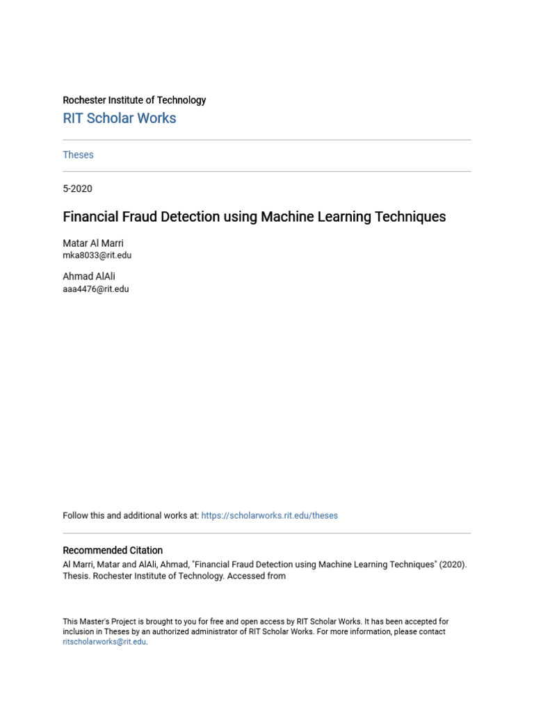 Financial Fraud Detection Using Machine Learning Techniques | PDF ...