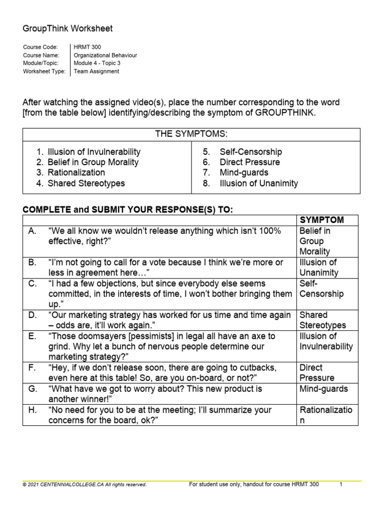 HRMT 300 - Mod 04 Topic 3 - GroupThink Video Worksheet | PDF