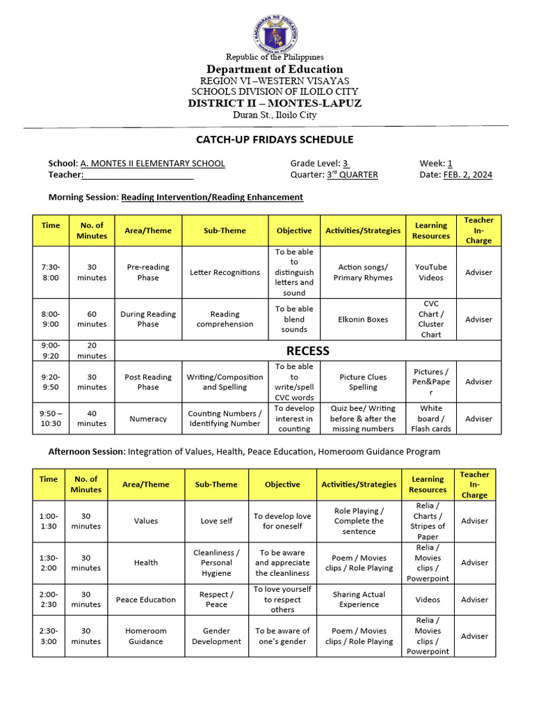 Catch Up Fridays SCHEDULE | PDF