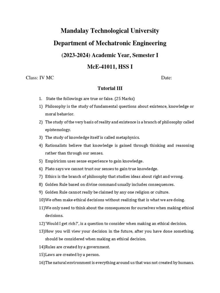 Tutorial 3 | PDF | Knowledge | Rationalism