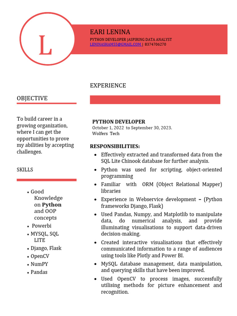 LENINA RESUME-1 Wolfers Tech | PDF | Databases | Information Retrieval