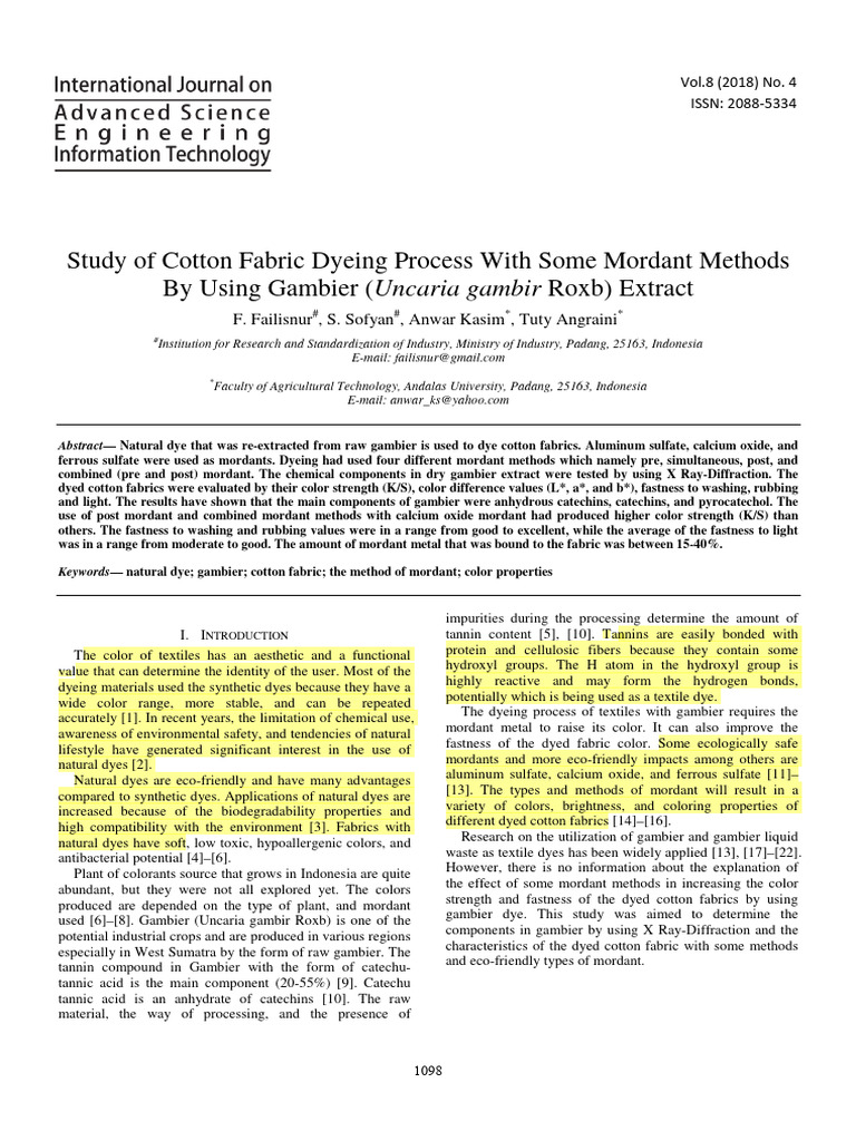 Study of Cotton Fabric Dyeing Process With Some Mo | PDF