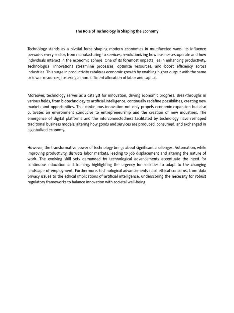 The Role of Technology in Shaping The Economy | PDF
