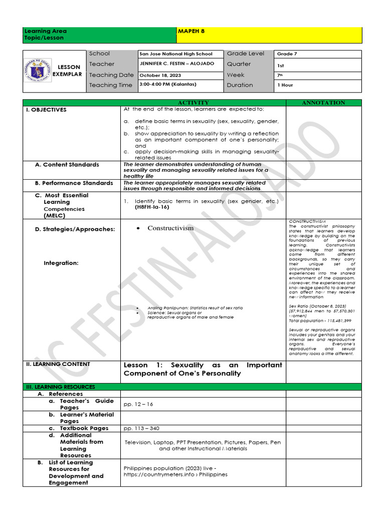Health 8-Co1 Lesson Plan | PDF
