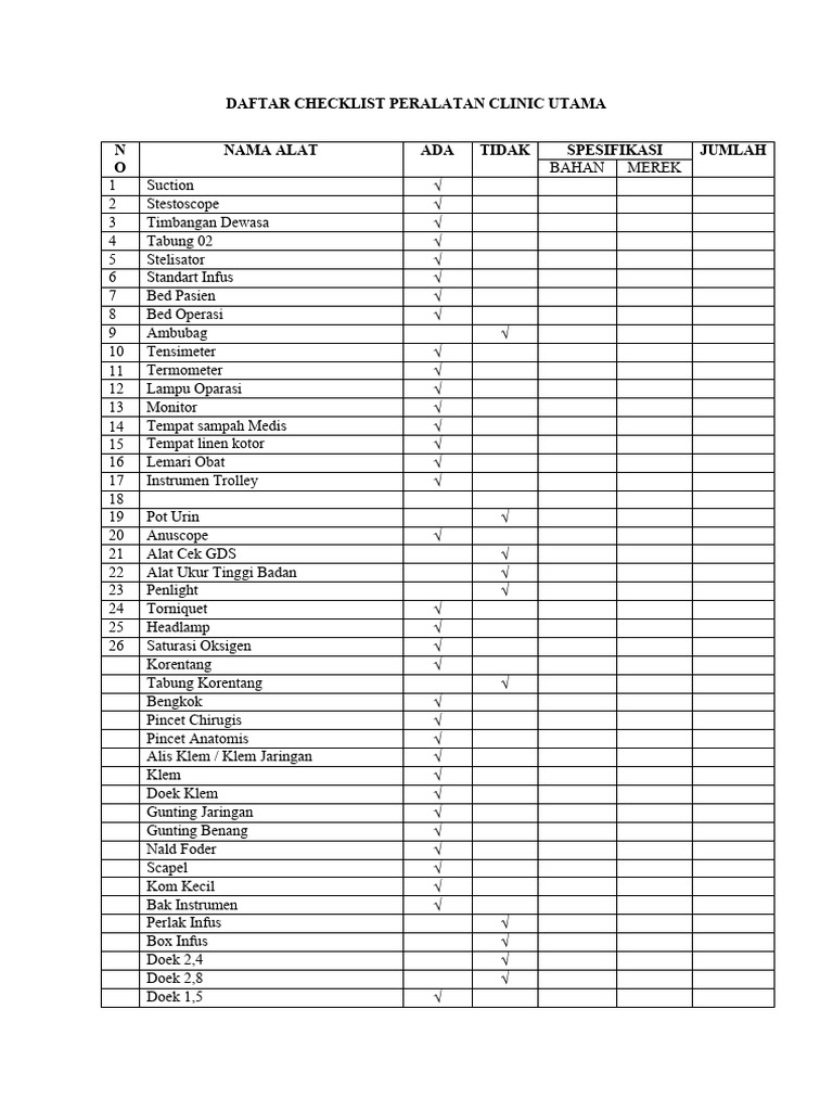 Ceklist Peralatan | PDF