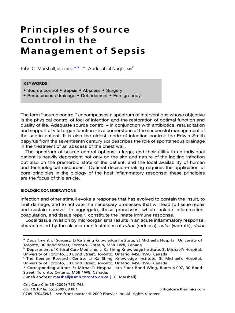 Principles of Source Control in The Management of Sepsis - 2009 ...