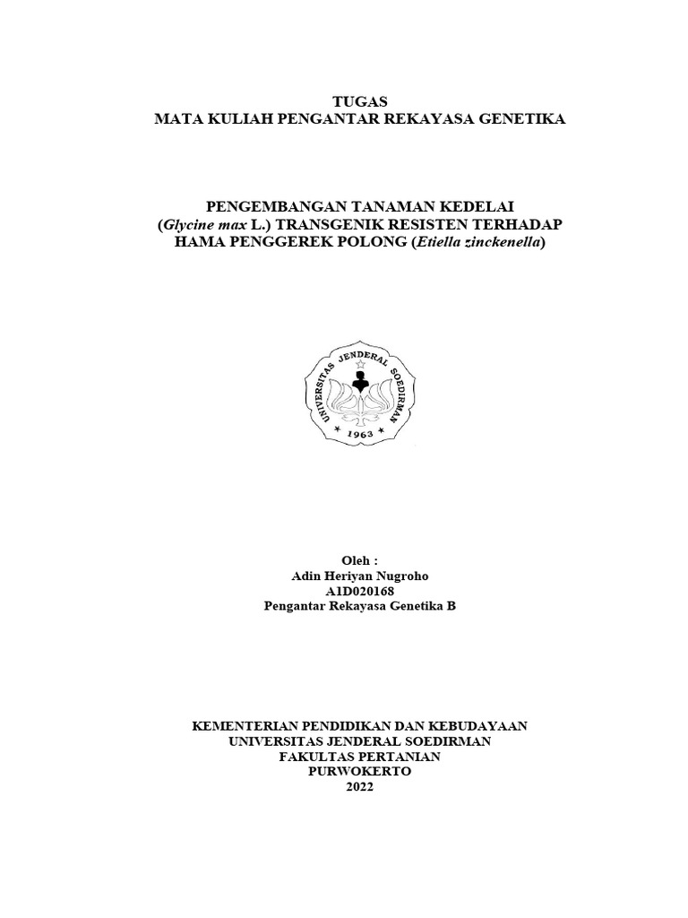 Pengantar Rekayasa Genetika (Kedelai Transgenik) | PDF