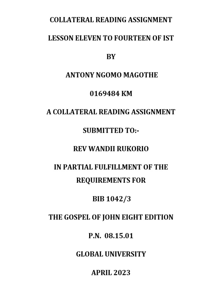 Collateral Reading Assignment Lesson | PDF | Gospel Of John | Jesus