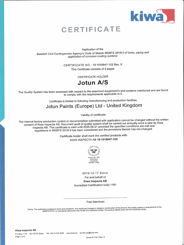 KIWA, MSBFS 2018, Tankguard SF | PDF