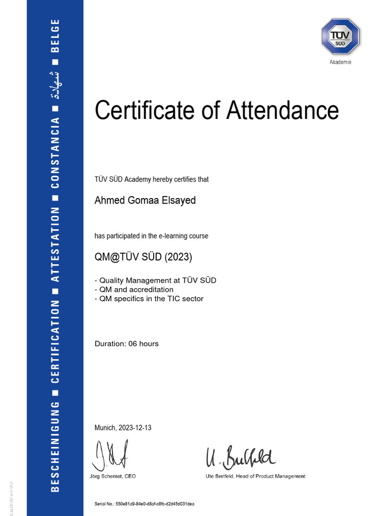 QM@TÜV SÜD (2023) Certificate 6 | PDF | Business | Computers